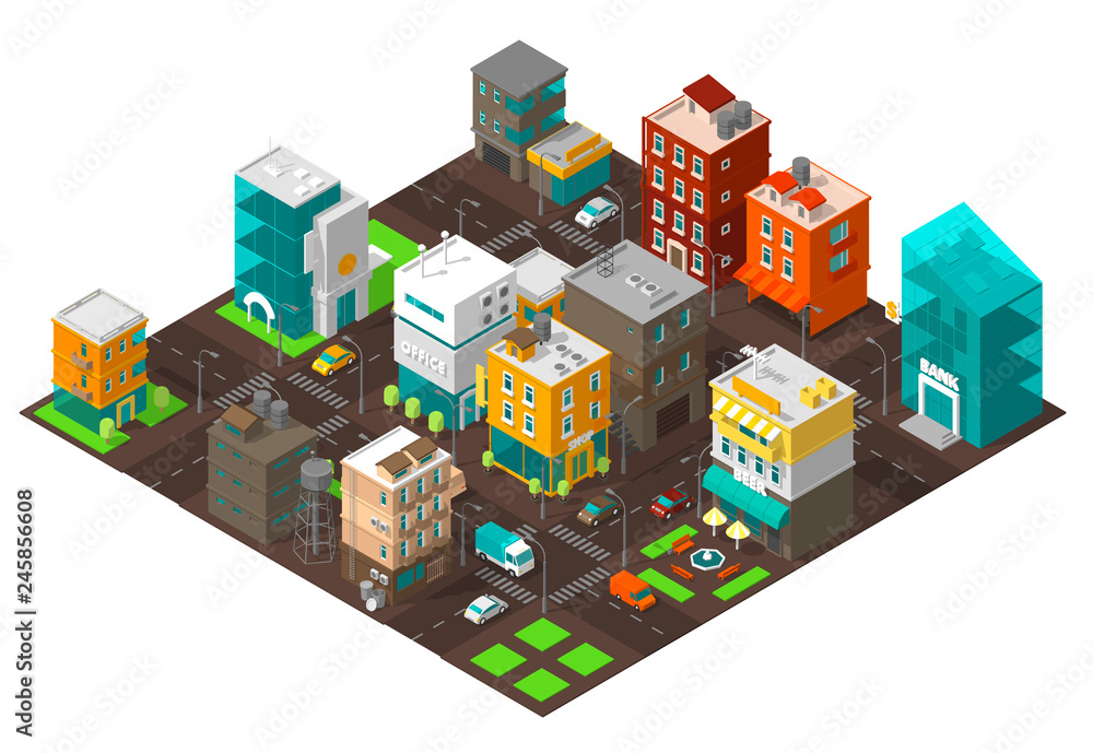 City town district street Isometric Intersection road 3d. Very high ...
