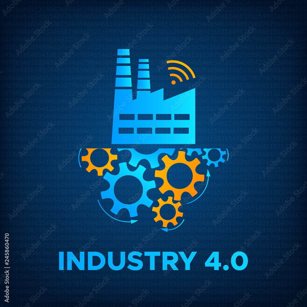 Factory and gears industry 4.0 concept vector illustration ...