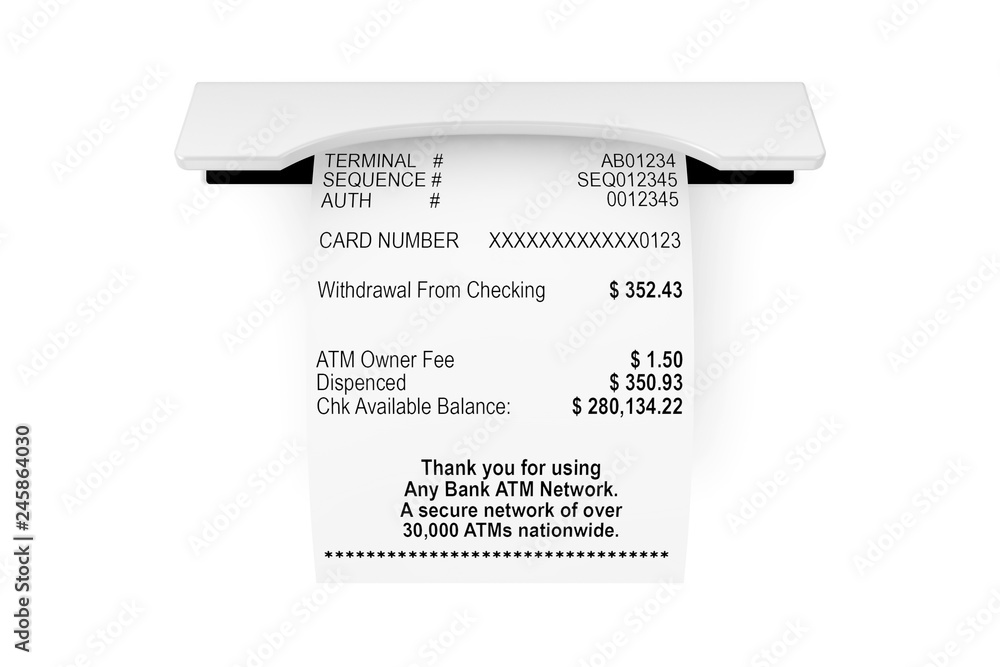 Printed Abstract Shopping Paper Bill Receipt ATM Mockup. 3d Rendering ...