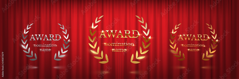 Golden, silver and bronze award signs with laurel wreath isolated on ...