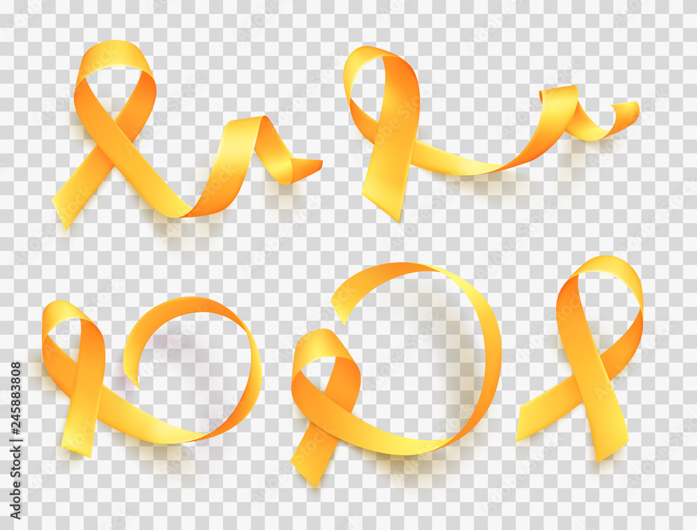 Realistic yellow ribbon. World childhood cancer awareness symbol ...