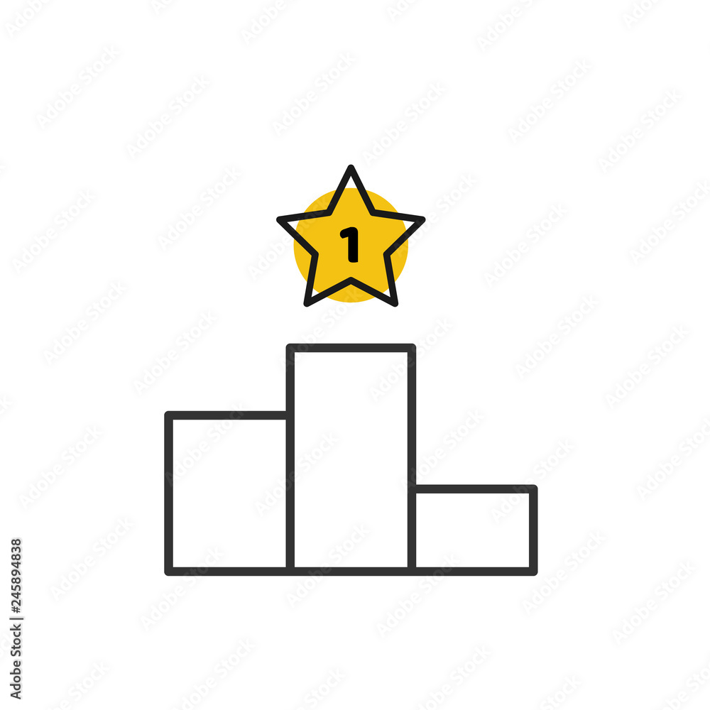 Winner podium, pedestal outline vector icon. First place star winner ...