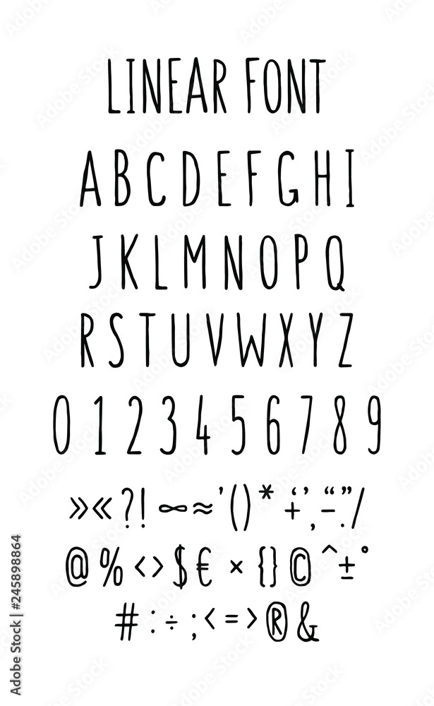 Font set of letters and symbols. Vector. Linear, contour letters. Flat ...