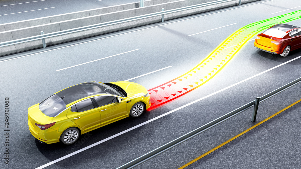 modern concept of a safe car Collision monitoring system 3d render ...