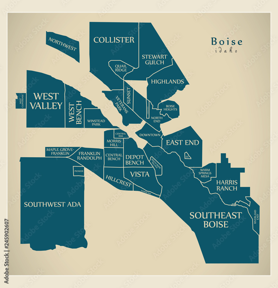 Modern City Map - Boise Idaho city of the USA with neighborhoods and ...