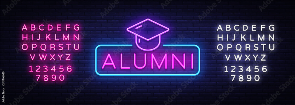 Alumni Neon Sign Vector. Graduation neon symbol, design template ...