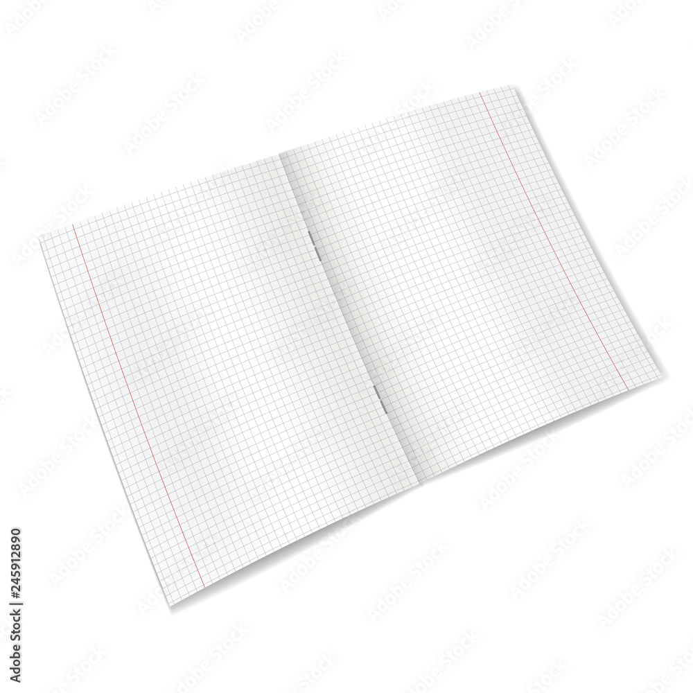 Vector opened realistic elementary school math copybook with red ...
