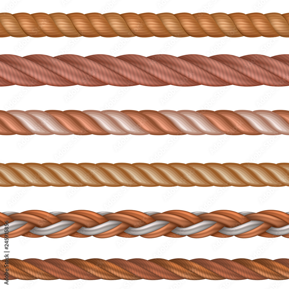 Realistic seamless rope and nautical cables vector set isolated on ...