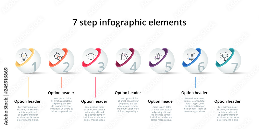 Business process chart infographics with 7 step circles. Circular ...