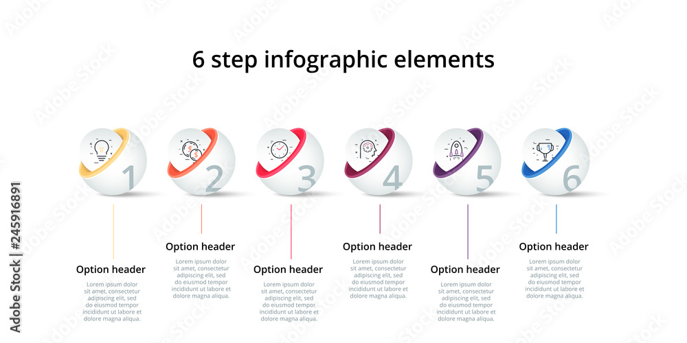 Business process chart infographics with 6 step circles. Circular ...