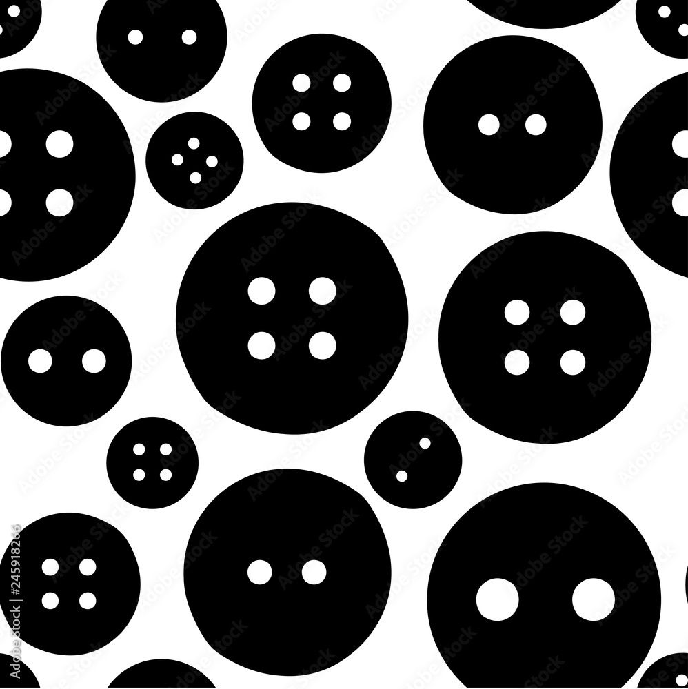 Black silhouette. Seamless pattern. Plastic sewing buttons. Background ...