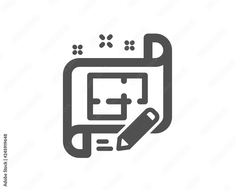 Architect icon. Engineering plan sign. Edit project document. Quality ...