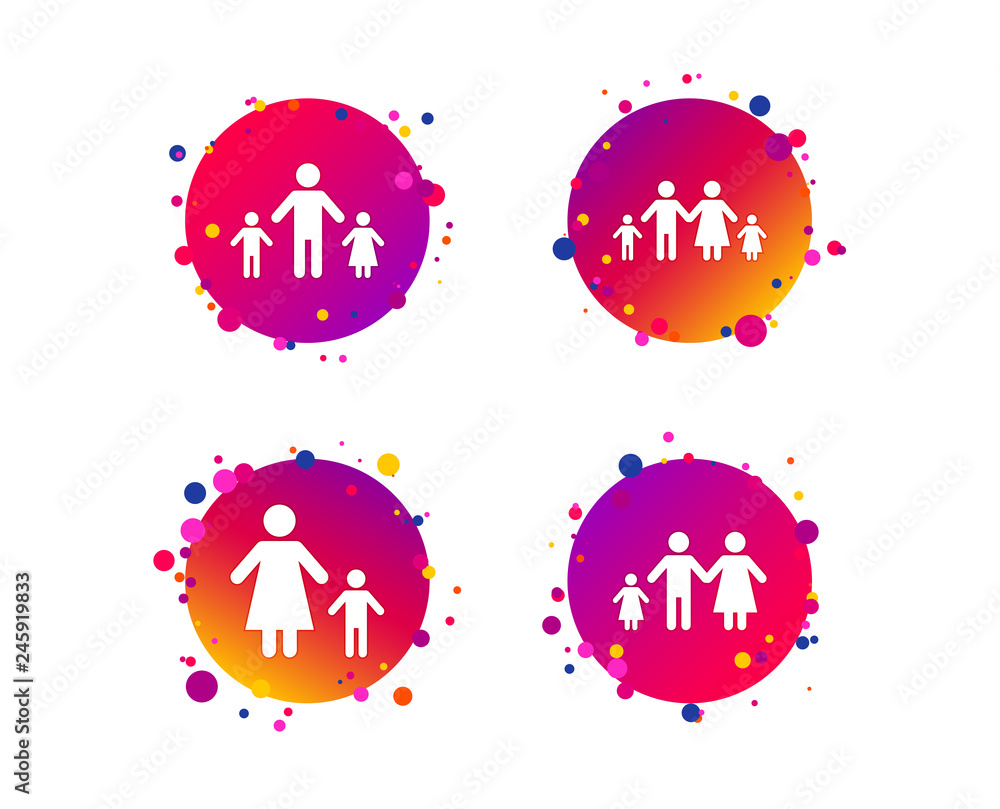 Family with two children icon. Parents and kids symbols. One-parent ...