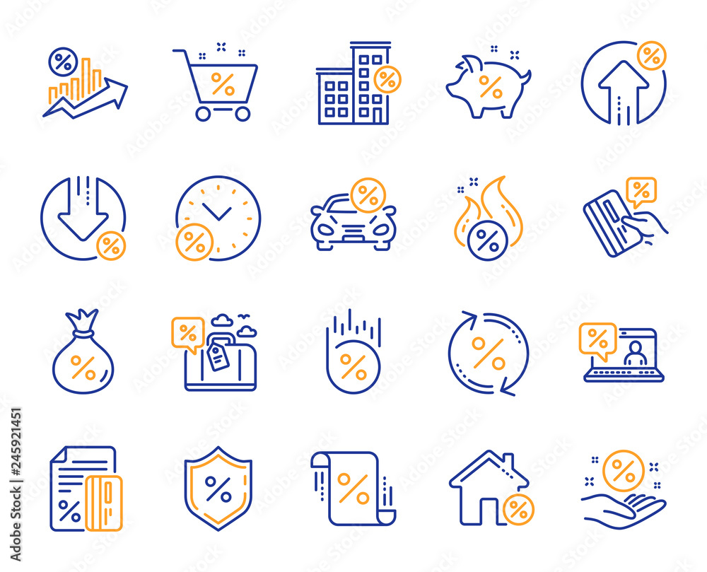 Loan line icons. Set of Investment, Interest rate and Percentage ...