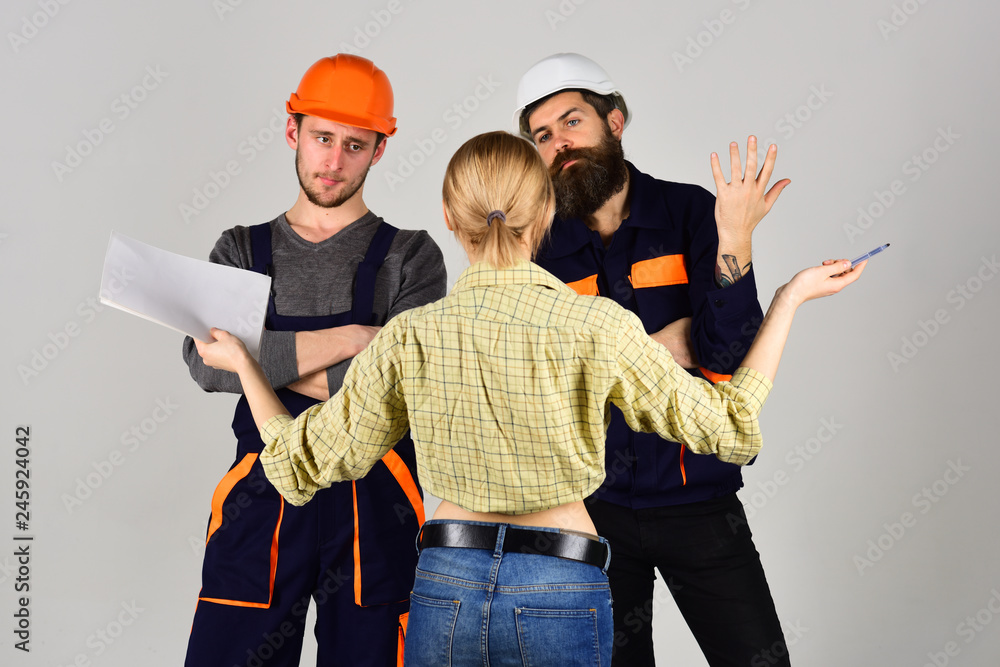 Built with excellence. Group of constructing engineers and architects ...