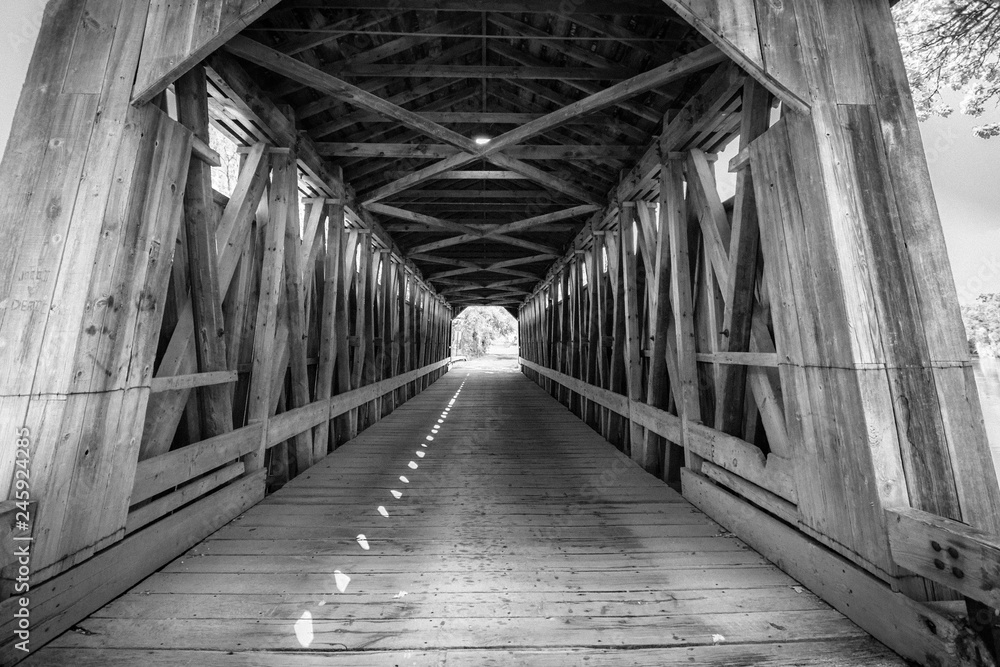 One Lane Bridge. Interior of the Fallasburg covered bridge in Michigan ...