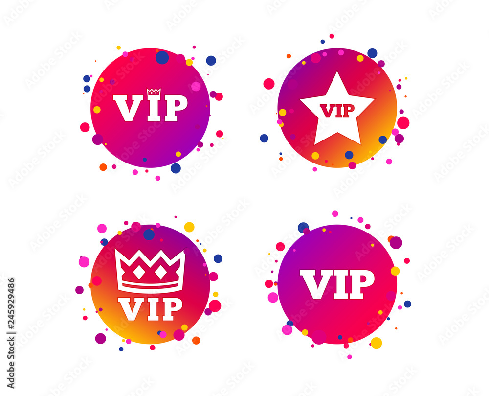 VIP icons. Very important person symbols. King crown and star signs ...