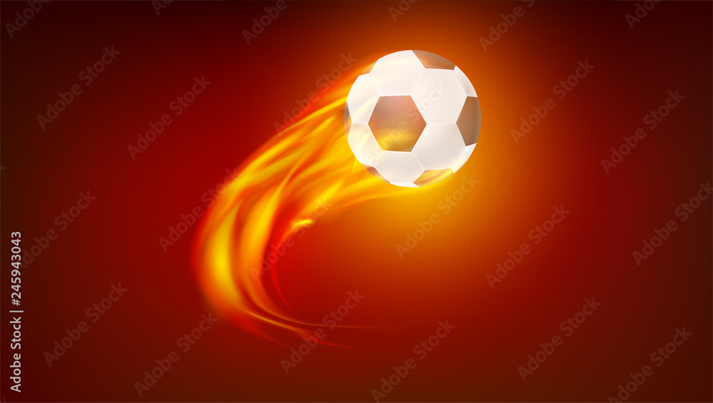 Flying up burning classical football ball. Icon of realistic soccer ...