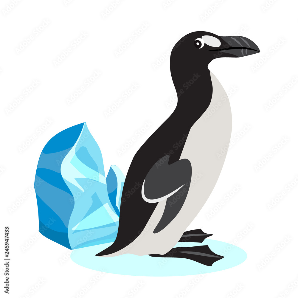 Cute great auk icon, black polar bird isolated on white background ...