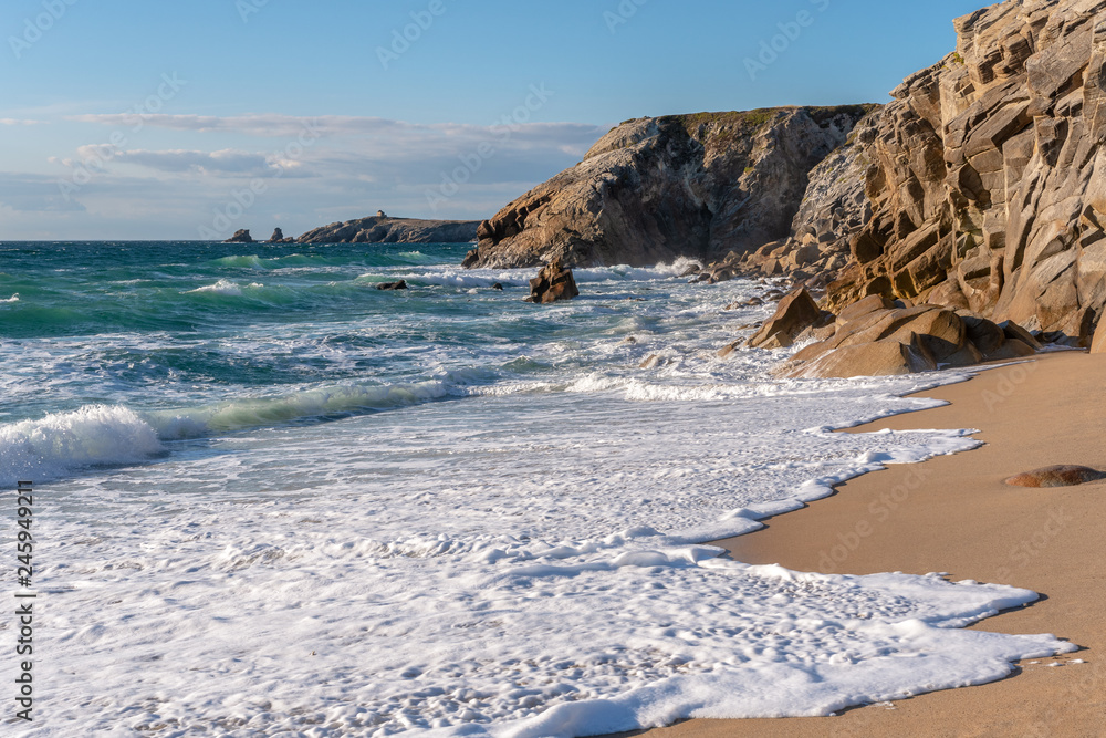 French landscape - Bretagne. A beautiful beach with wild cliffs in the ...
