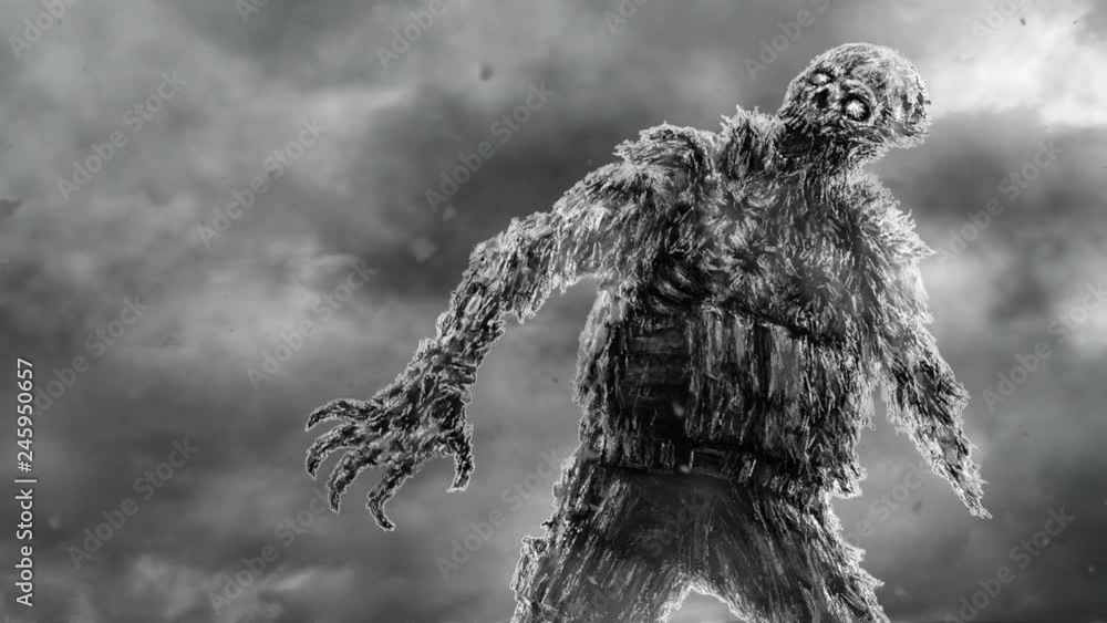 Zombie soldier in military uniform and helicopters. Animation in horror ...