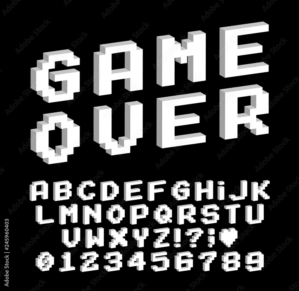 Set of vector letters in retro style. Game design. Font of old games. 8 ...