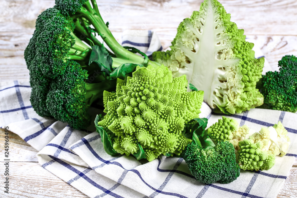 Romanesco broccoli close up. The fractal vegetable is known for it's ...