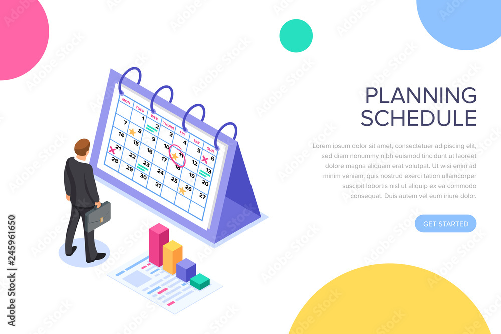 Planning schedule concept banner with characters. Flat isometric vector ...