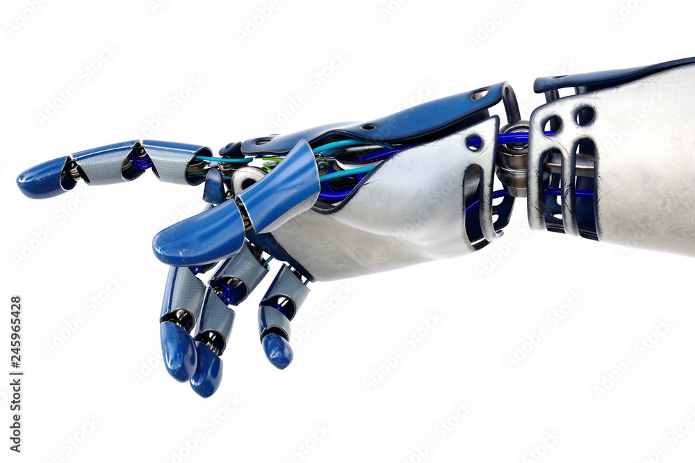 Robotic hand pointing isolated on white background Stock Illustration ...