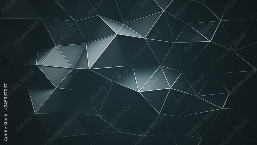 Distorted low poly construction with lines on edges 3D rendering Stock ...