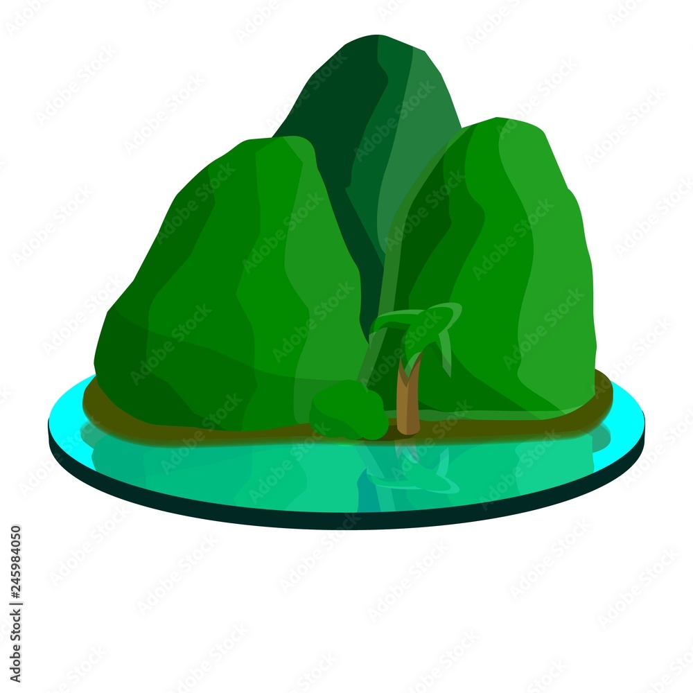 Tropical mountain island icon. Cartoon of tropical mountain island ...
