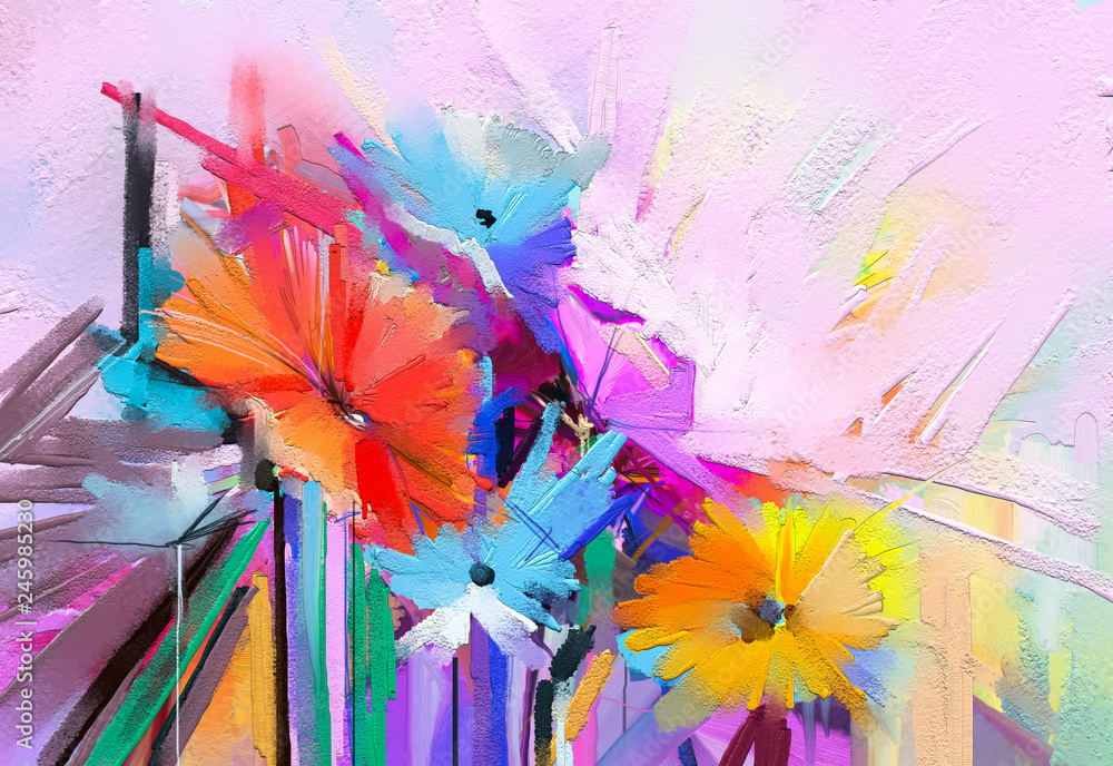 Abstract colorful oil, acrylic painting of spring flower. Hand painted ...