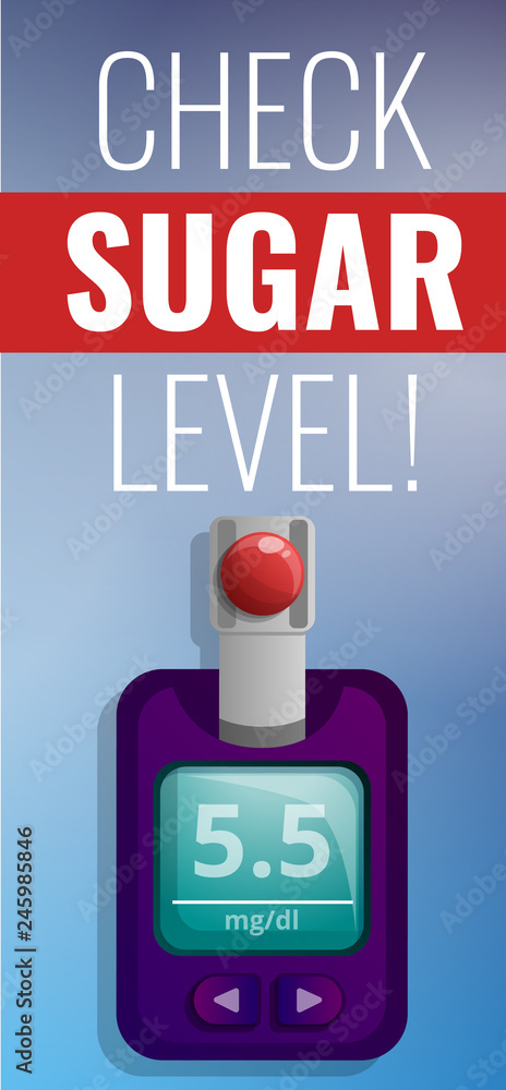 Check sugar level concept banner. Cartoon illustration of check sugar ...