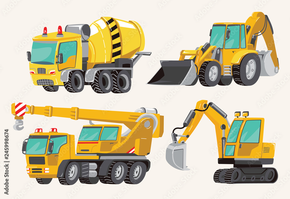Set of Toy Construction Equipment in Yellow. Special Machines for the ...