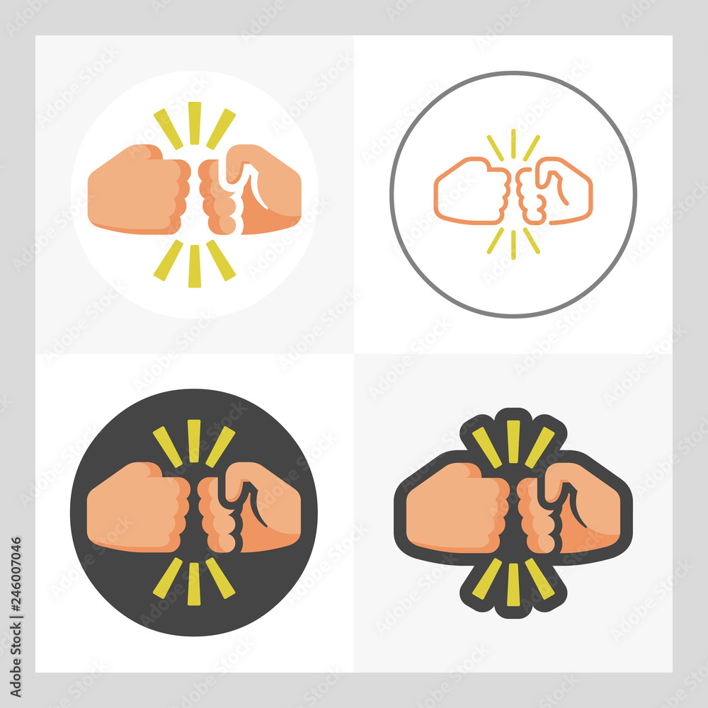 Vector basic icon set of color fist bump. Simple partnership symbol ...