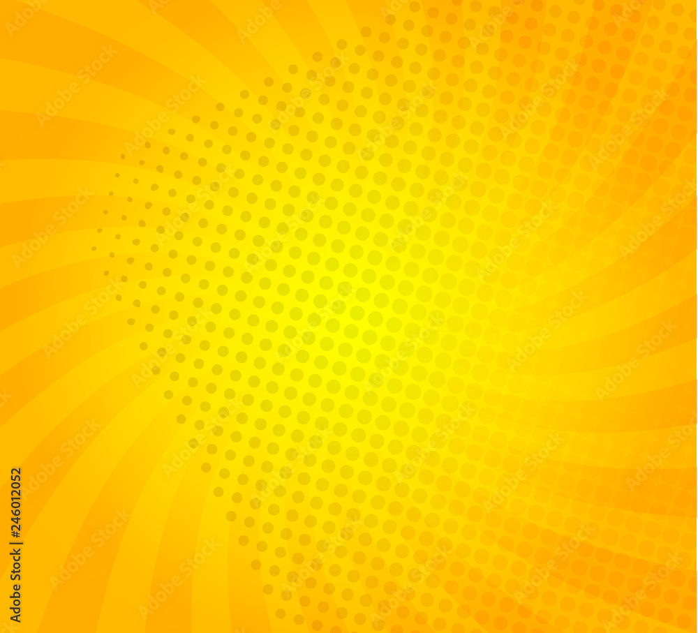 Sunburst on yellow background with dots. Template for your design ...