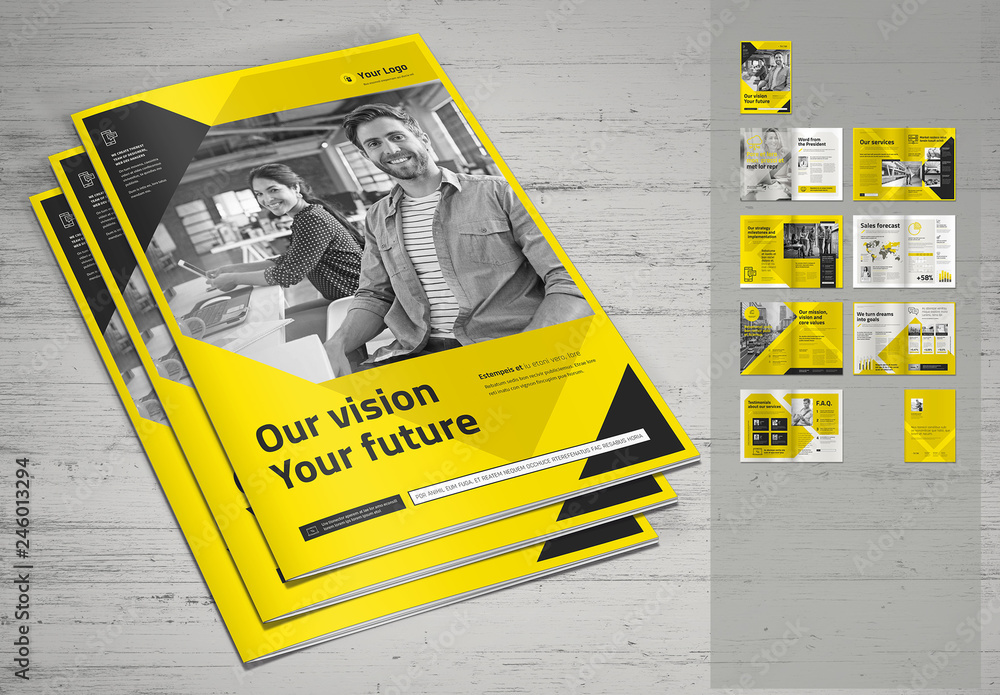 Yellow and Gray Business Brochure Layout Stock Template | Adobe Stock