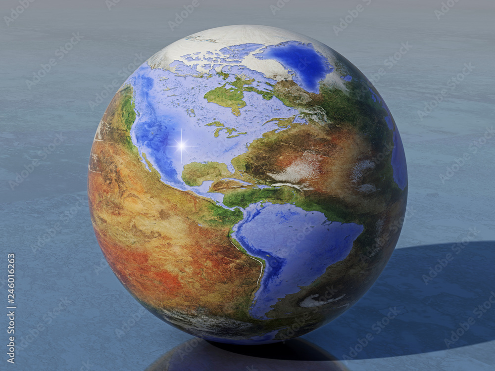 Globe of an inverted earh on which land and water are reversed, with ...