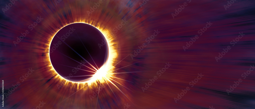 Amazing scientific background - total solar eclipse in dark red glowing ...