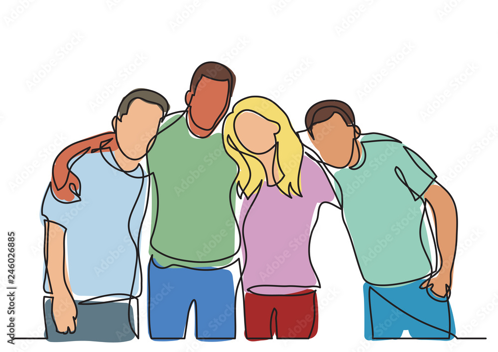 continuous line drawing of team members standing together Stock Vector ...