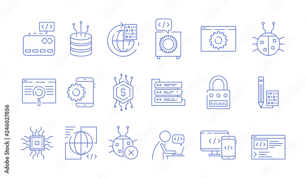 Coder Icons Programmer Computer Software Expert Input Ends Execute Cluster Bugs Fix Testing
