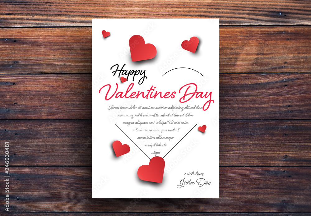 Valentine's Day Card with Heart Silhouette Stock Template | Adobe Stock