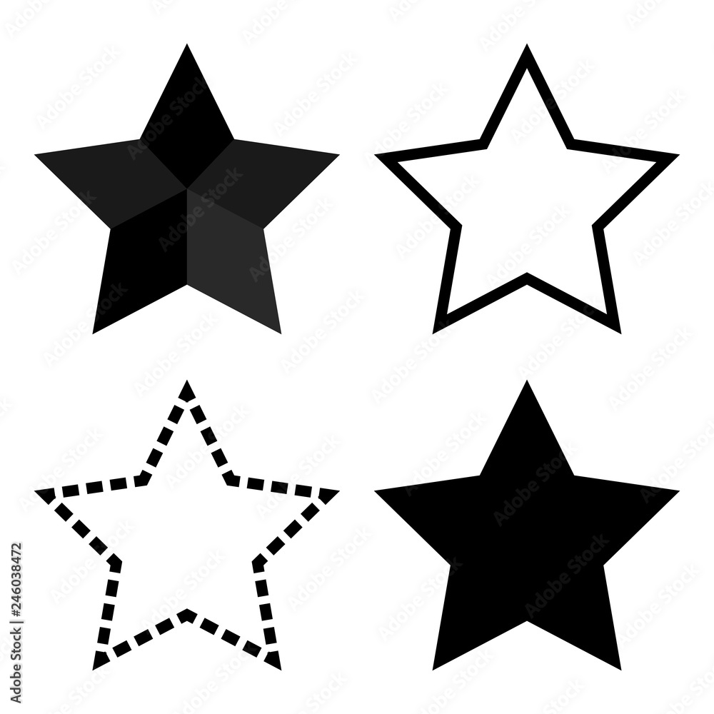 Set of star icons, flat, outline design, dotted line. Vector ...