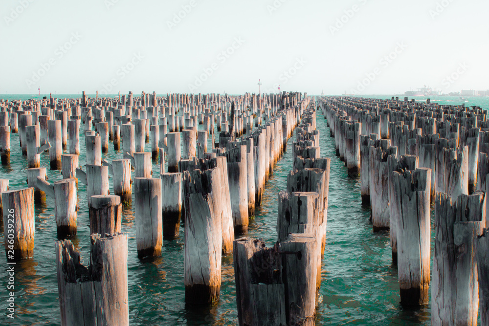 Princes Pier Port Melbourne Australia Post Pillar sea ocean Stock Photo ...