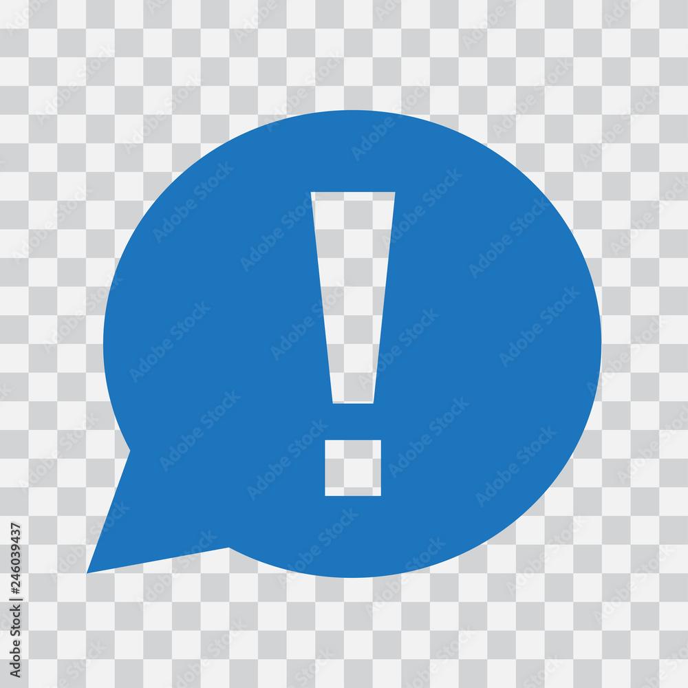 Exclamation mark in speech bubble. Warning or attention sign. Blue icon ...