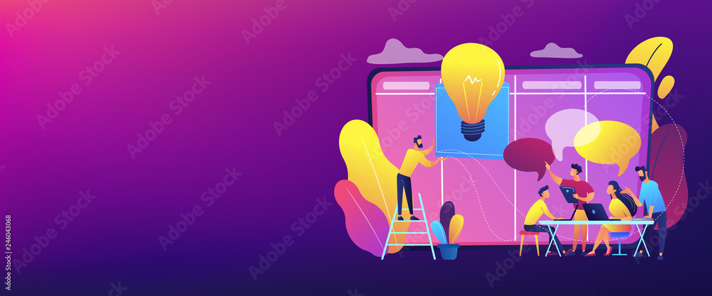 Managers at workshop training manager skills and brainstorming at board ...