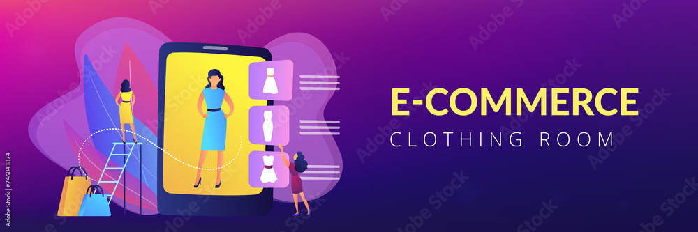 Shopper trying on clothes size and style in virual fitting room on ...