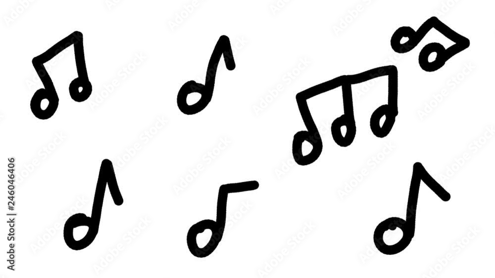 Hand drawn animation of many different music notes over a white ...