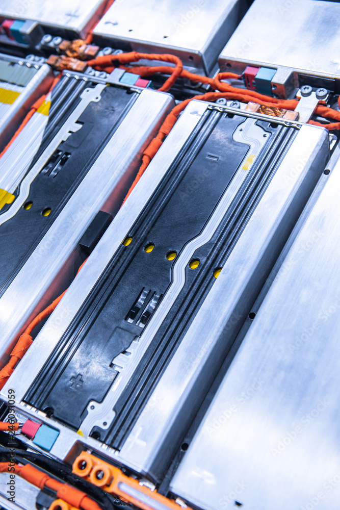 EV car battery pack. Electric car lithium battery pack. Blue toned. Car ...