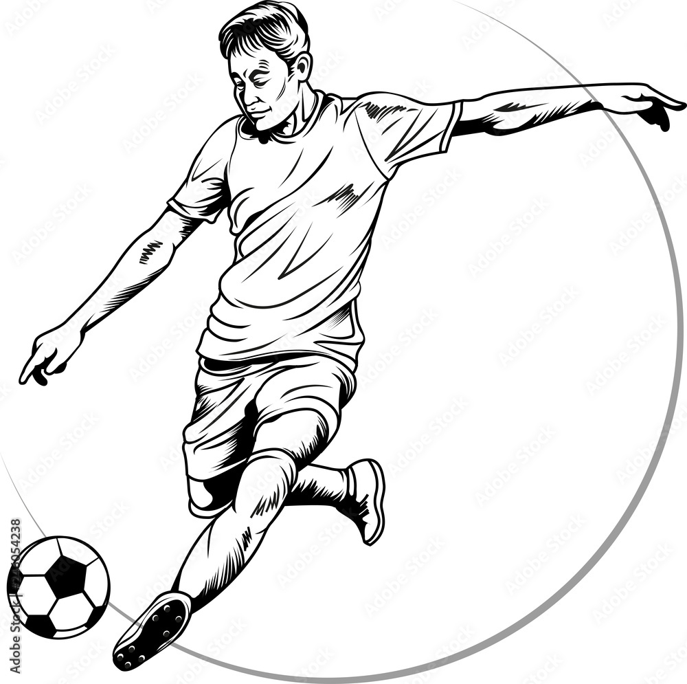 Vector illustration, sketch football or soccer player in action and ...